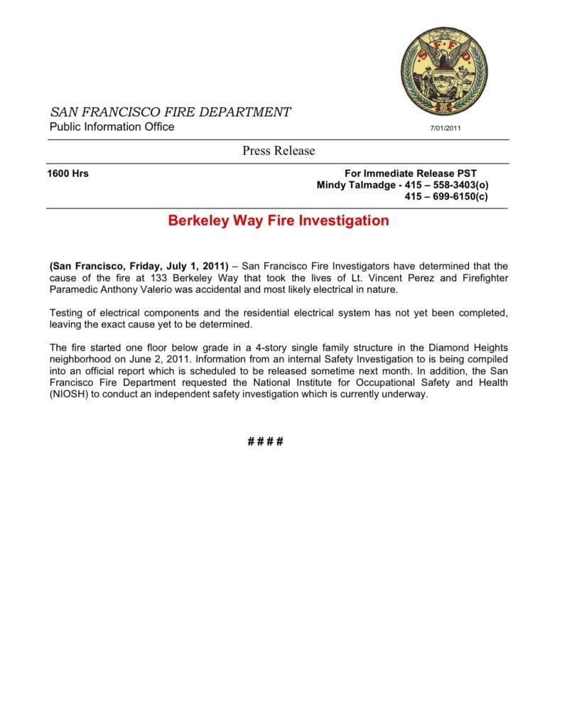 Fire Dept. report on 133 Berkeley Way fire