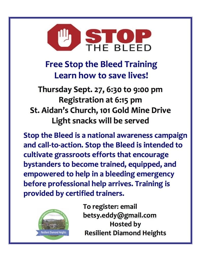 Free Stop the Bleed Training, Sept. 27th at St. Aidan’s