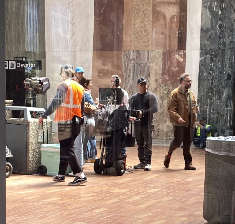 Seth Rogen & Olivia Wilde filming at Glen Park BART